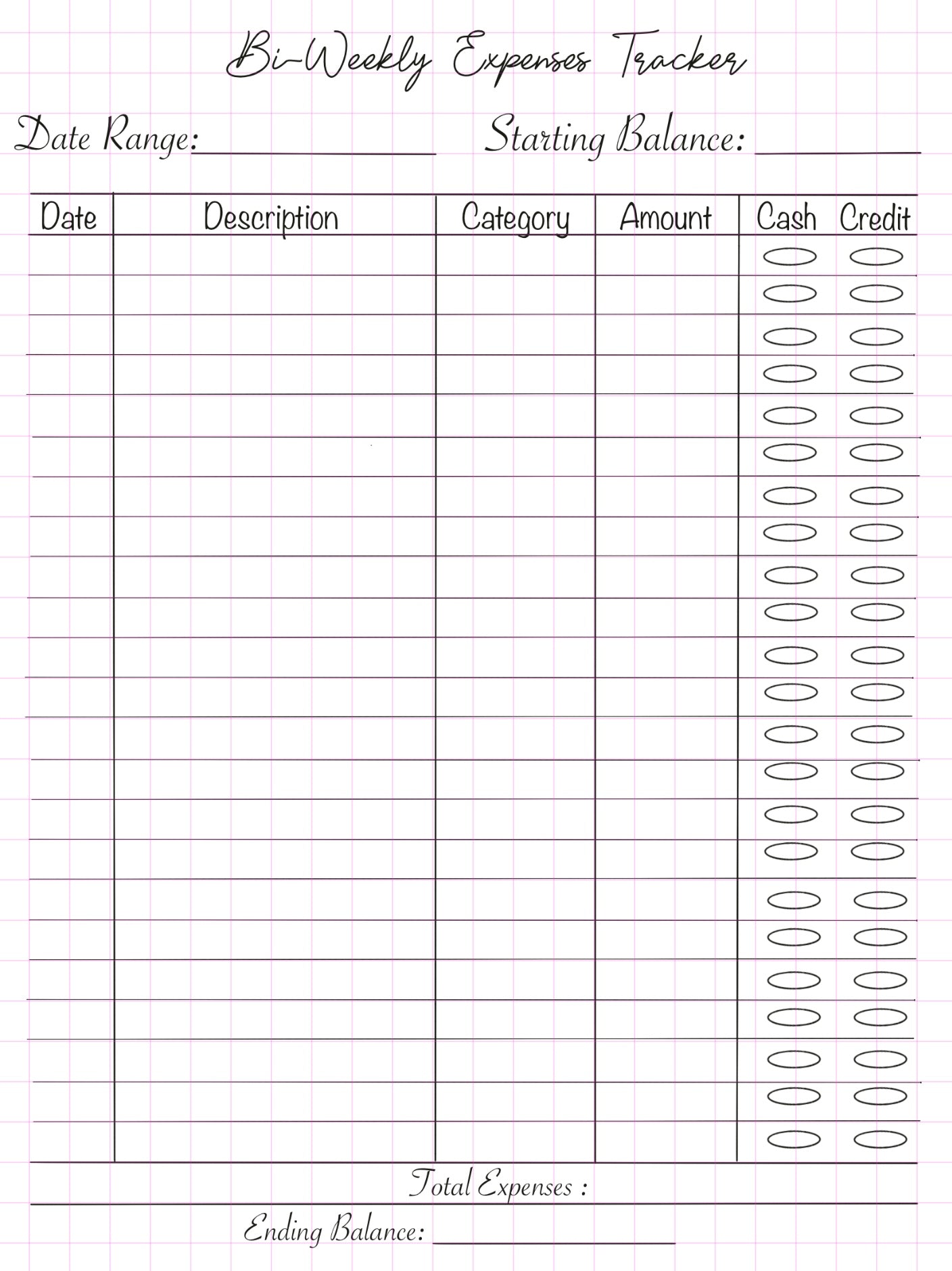 Bi-Weekly Expenses Tracker – Black Aces Designs